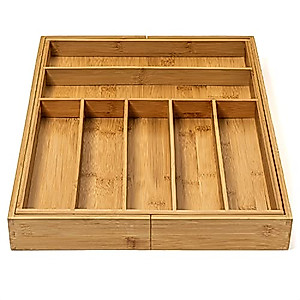 Premium Bamboo Silverware Organizer - Expandable Kitchen Drawer Organizer and Utensil Organizer, Perfect Size Cutlery Tray with Drawer Dividers for Kitchen Utensils and Flatware (7-9 Slots) (Natural)