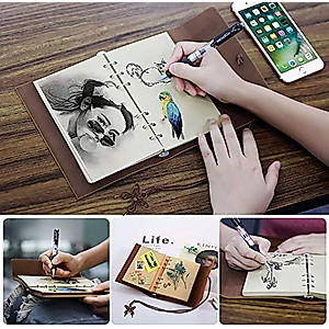 Leather Travel Journal Writing Notebook, Classic Embossed Vintage Nautical Spiral Blank String Refillable Diary Notepad Sketchbook to Write in, Unlined Paper, Retro Pendants (7.3” x5”, Deep Blue)