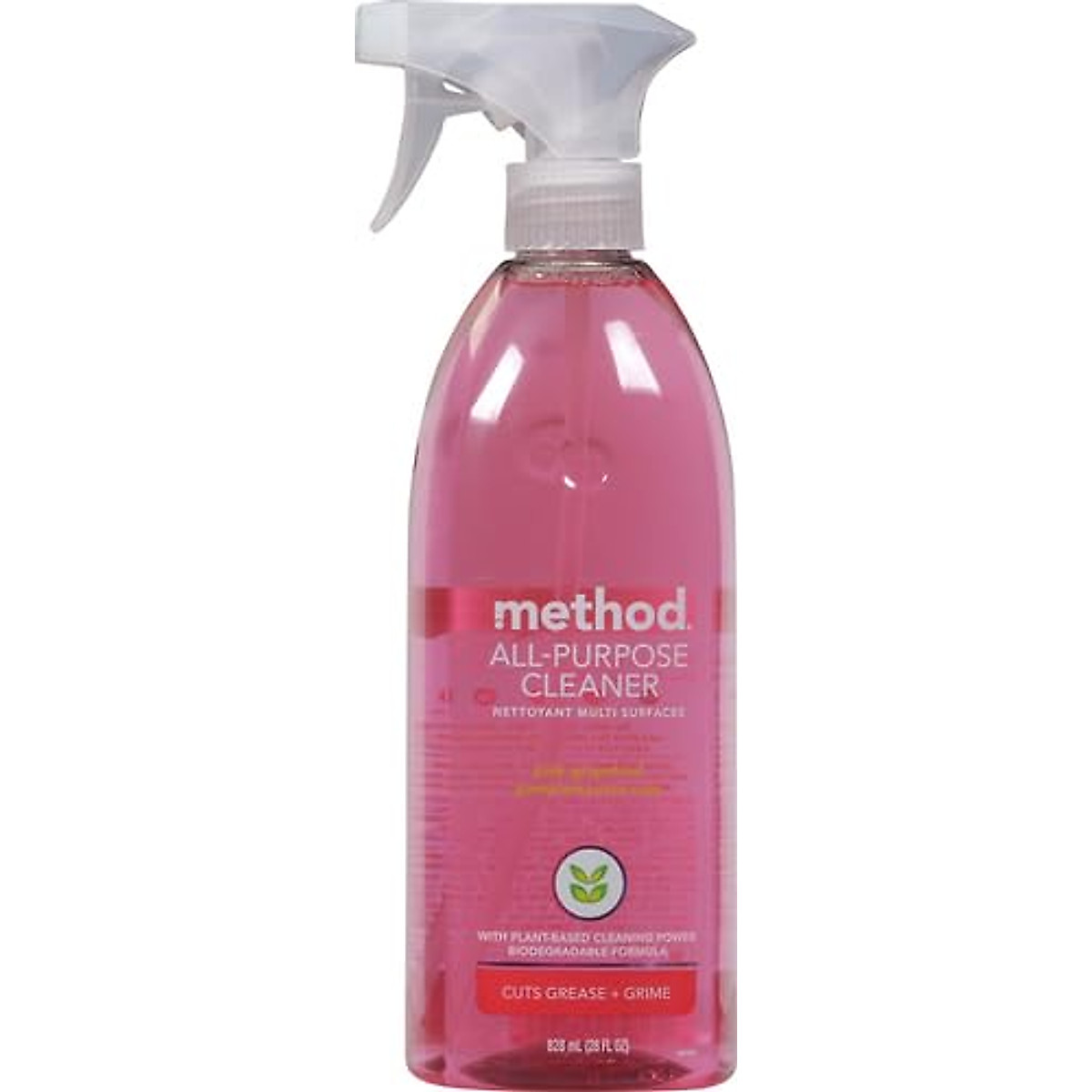 Method All-Purpose Cleaner, Pink Grapefruit, Plant-Based and Biodegradable Formula Perfect for Most Counters, Tiles, Stone, and More, 28 oz spray bottle
