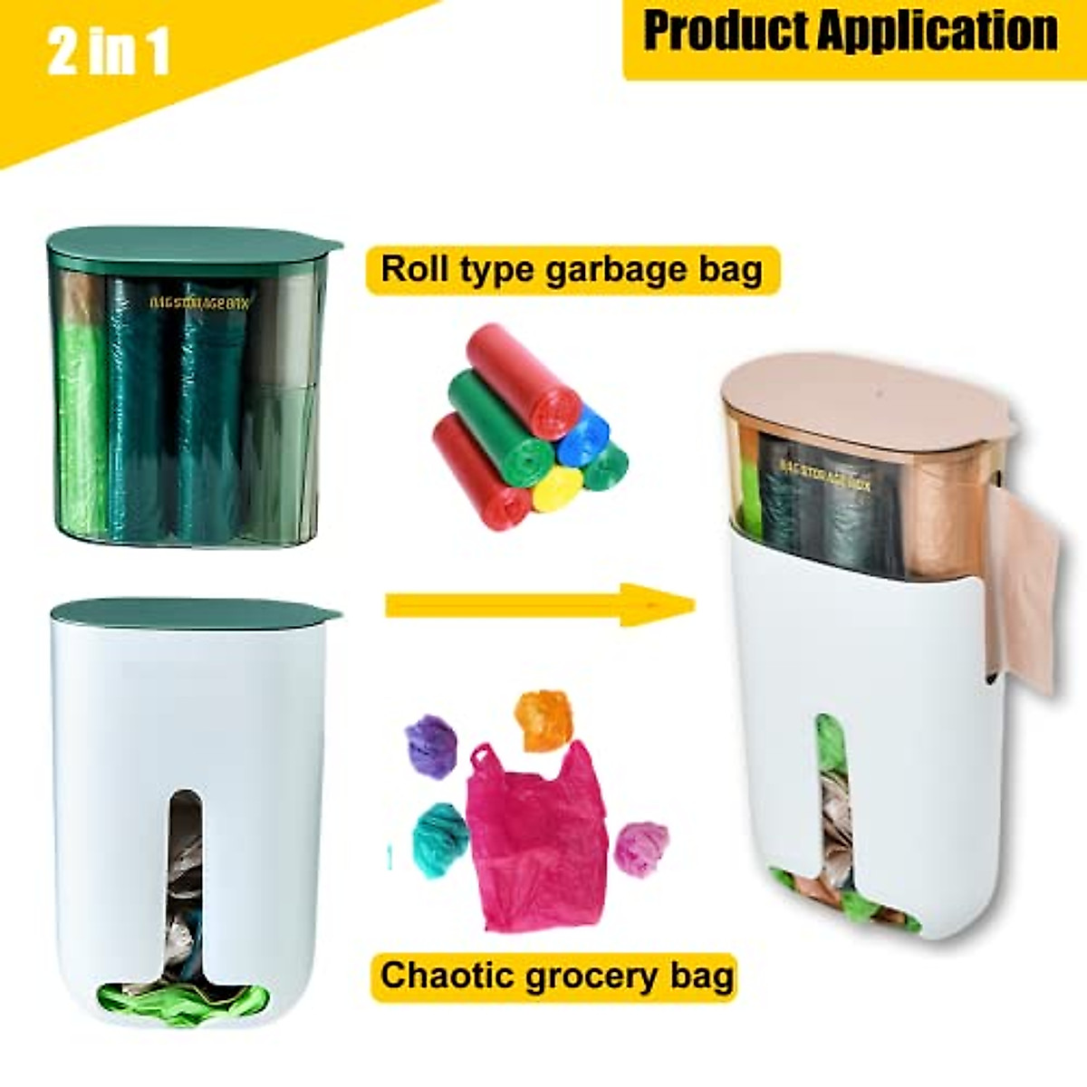 PoerNica Plastic Bag Holder Roll of Trash Bag Organizer 2 in 1 Wall Mount Garbage Bag Dispenser for Home & Kitchen Trash Bag Organization