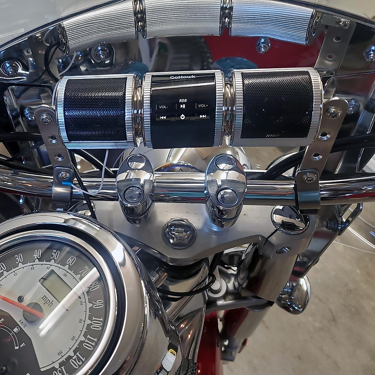 GoHawk RD8 Gen.2 Waterproof Bluetooth Motorcycle Stereo Speakers 7/8-1.25 in. Handlebar Mount MP3 Music Player Audio Amplifier System Scooter Bike ATV, AUX in, USB, FM Radio