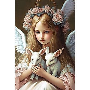 STOJAN Garland Angel Girl Diamond Painting Kits, Diamond Painting 5D Round Diamond Digital Painting Process, Easy Interactive Gift for Beginners DIY, for Home Decor Garden Decor-12X16Inch