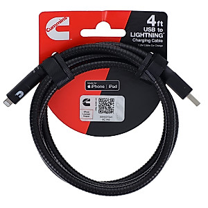 Cummins Lightning(R) to USB A Charging Cable CMN4700 Rugged Steel Charging Cord for iPhone MFi Certified Plus Organizer 4ft - Black