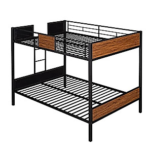 Full Over Full Bunk Bed, Metal Bunk Bed Frame, Sturdy Steel Bed Frame, Modern Style Bunk Beds for Kids, Toddlers, Teens, Adults, Bedroom, Dorm, Black