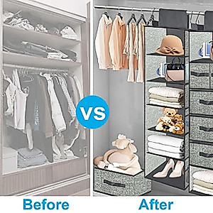 homyfort Hanging Closet Organizer with Drawers - 6 Shelves Organization and Storage, 5 Clothes Drawer and 6 Nylon Pockets for Socks, Underwear, Hat, Jeans, Towel, Bedroom, Dorm College Room(Grey)