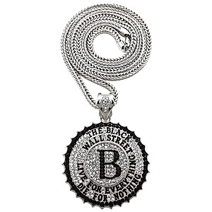 GWOOD Black Wall Street Pendant with Crystal Rhinestones and Silver Color 36 Inch Franco Necklace