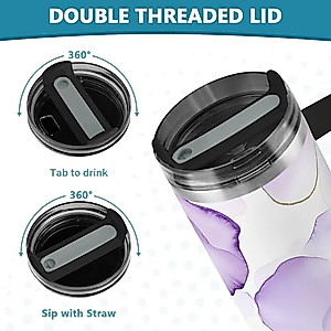 SEHANY Purple Marble 40 Oz Tumbler with Lid and Straw, Double Vacuum Stainless Steel Insulated Sports Water Bottle Cup Holder Friendly Leak-Proof Travel Coffee Cup for Iced Drink