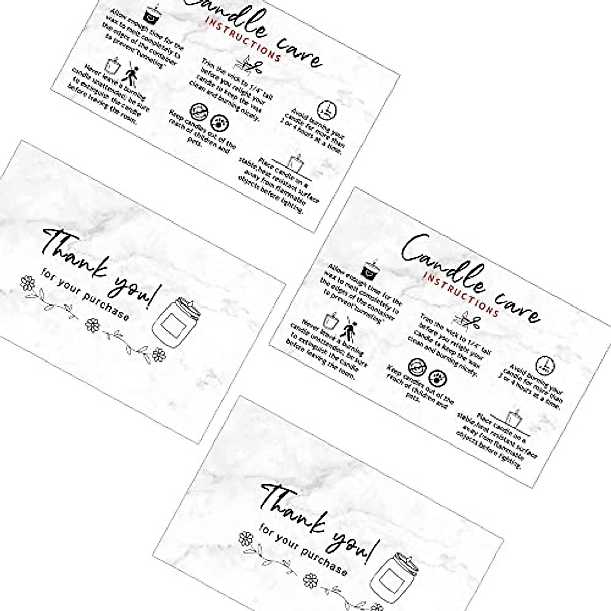Handmade Candle Care Instruction Card, Candle Care Instruction Card, 3.5 x 2 inches for Handmade Candle Makers Soy Bees Wax Coconut Essential Oils, 50 Pack(Marble Look Design)