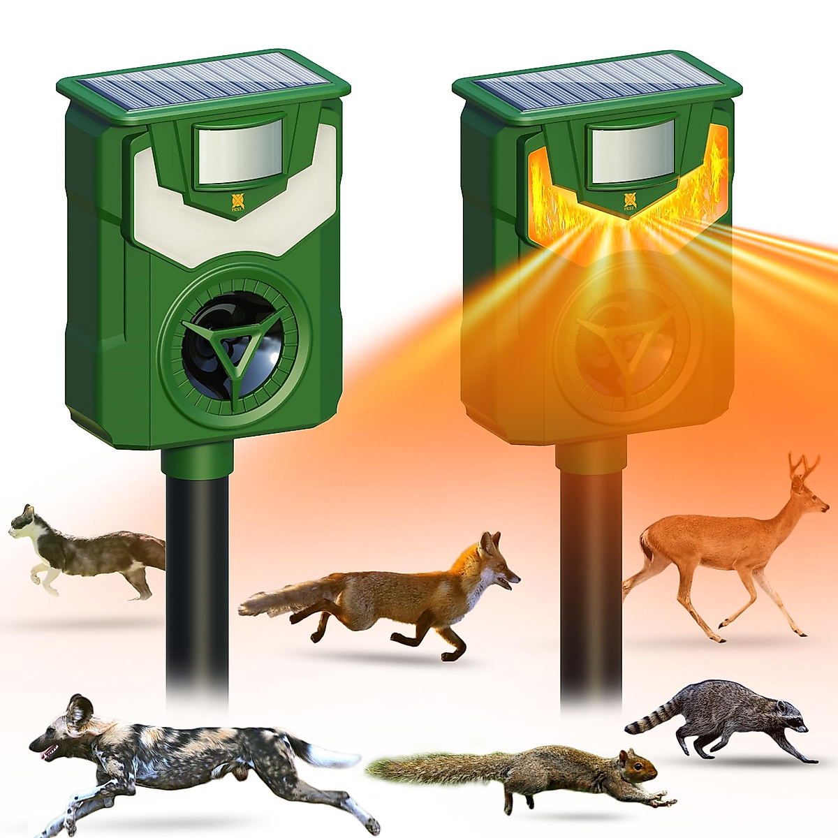 X-PEST Solar Ultrasonic Animal Repeller with Motion Sensor to Repel Wild Animals by Flamelight and Powerful Ultrasound, Best for Garden, Lawn, Farm Use
