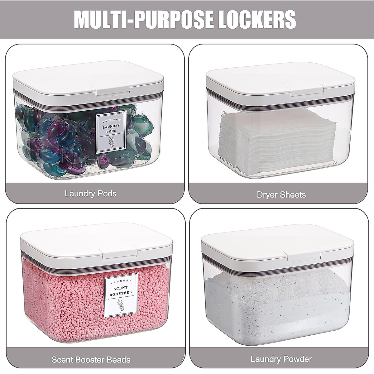 Sumnacon Laundry Pod Container for Laundry Room Airtight Laundry Pod Holder with Lid and Labels Sturdy Plastic Laundry Powder Storage Container Large Capacity Laundry Beads Dispenser for Rices,Flour