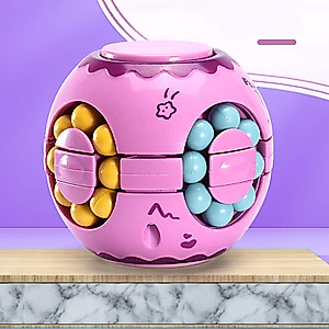 ODIKASO Rotating Magic Bean Cube Spinner Fidget Toy,Stress Relief Fidget Puzzles for Adults Kids,Anxiety Relief Learning & Education Toys,Puzzle Toys for Unisex-Children(Pink)