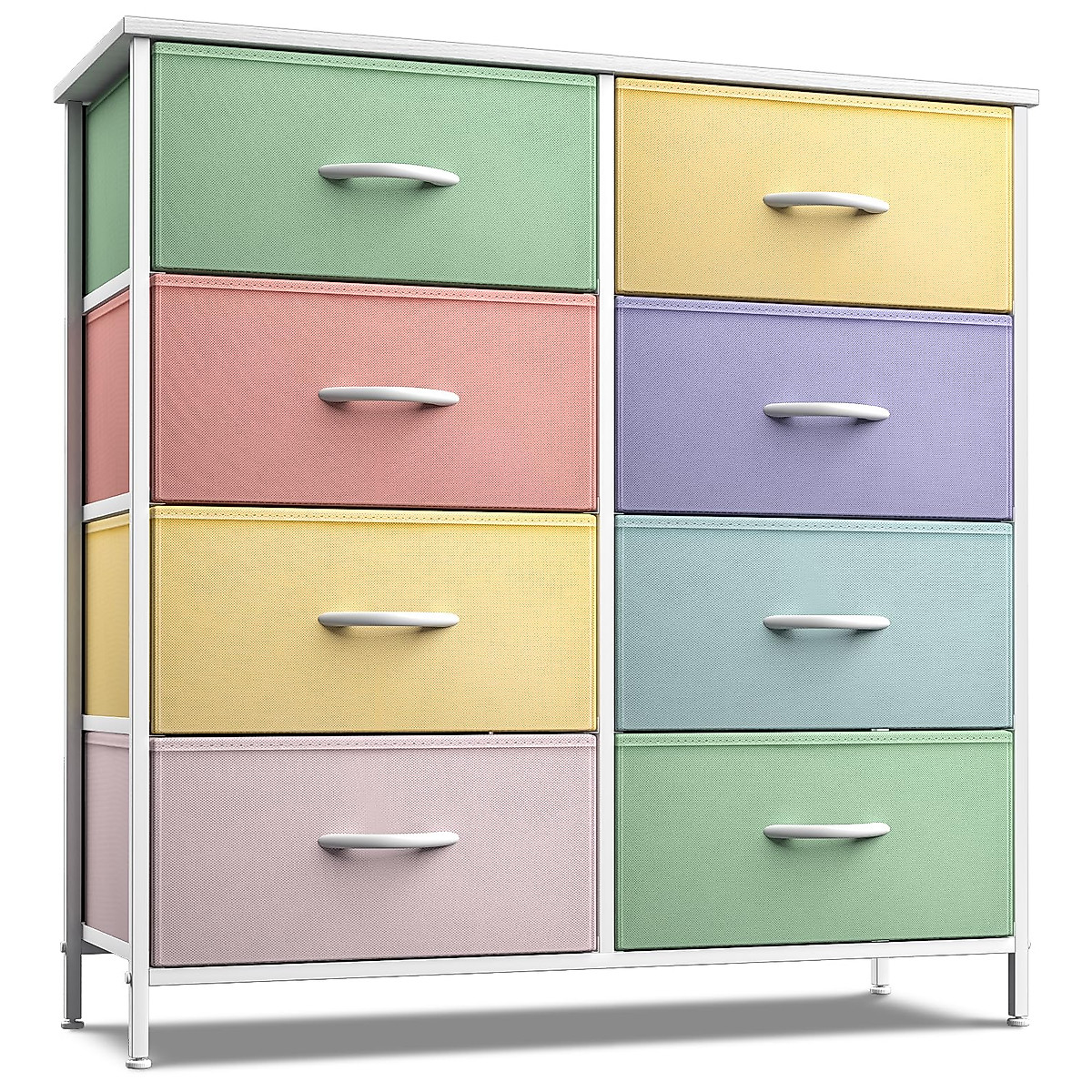 Sorbus Kids Dresser with 8 Drawers - Furniture Storage Chest Tower Unit for Bedroom, Hallway, Closet, Office Organization - Steel Frame, Wood Top, Tie-dye Fabric Bins (Pastel 1)