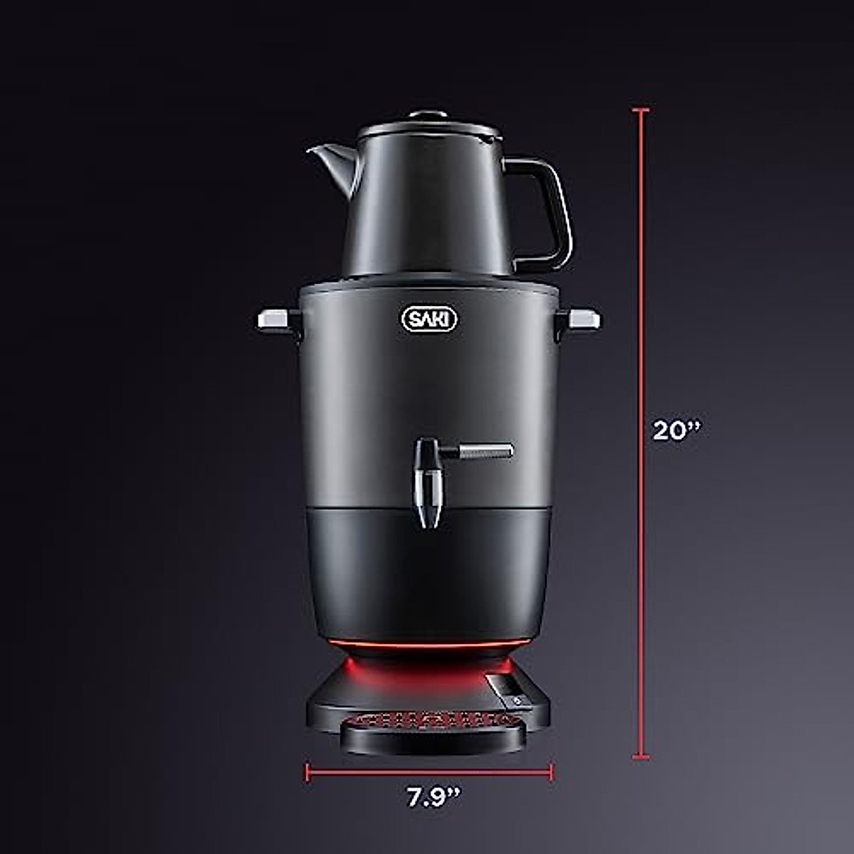 SAKI Chaiovar Electric Samovar - 4L Stainless Steel Electric Tea Maker, Temperature Display, Large Ceramic Teapot, Boil Dry & Auto Shut Off, Best for Persian, Russian, and Turkish Tea - Space Grey