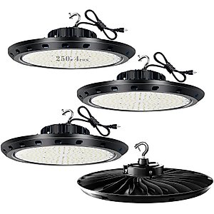 bulbeats 250W LED High Bay Light 35000lm (Eqv.1000W MH/HPS) High Bay LED Light, 5000K UFO High Bay Lights Suit for 30-40FT Warehouse,Energy Saving Upto 1840KW*4/Y(5Hrs/Day)- 4Pack