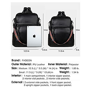 FADEON Leather Backpack Purse for Women Designer Travel Backpack Purses PU Fashion Ladies Shoulder Bag with Tassel Black