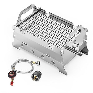 Onlyfire Portable Propane Gas Grill, Stainless Steel Camping Grill Detachable Tabletop BBQ Grill with Handles and Hose for Outdoor Cooking, Camping and Garden