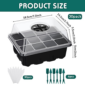 Nuogo 30 Packs Seed Starter Tray 360 Cells Seed Starter Kit with Humidity Domes and Base with 6 Plant Growers Base Indoor Greenhouse Mini Propagator Station 7.3'' x 5.7'' x 4.1''