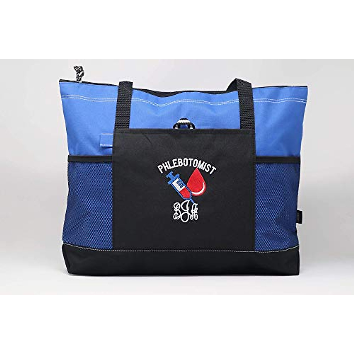 Phlebotomist Personalized Tote Bag with Mesh Pockets, Front Pocket, Zippered Closure
