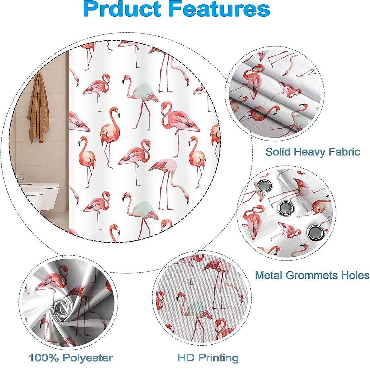 Uiiooazy Pink Flamingos for Bathroom Shower Curtain Nature Animal Shower Curtains Cloth Birds Fabric Shower Curtain with Hooks for Girls 48x72 inches