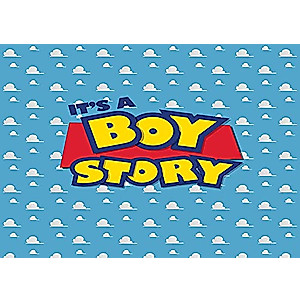 XLL Cartoon Boy It's a Boy Story Photography Backdrop Birthday Party Photo Background Blue Sky White Clouds Photography Backdrops Baby Shower Kids Hero Photo Booth Studio Props 7x5ft