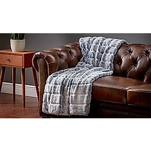 Chanasya Luxurious Soft Faux Frost Tip Fur and Velvety Mink Throw Blanket - Cozy Blanket for Sofa Chair Couch Bed and Living Room - Reversible Silky Royal Luxurious Blanket (50x65 Inches) Dark Blue