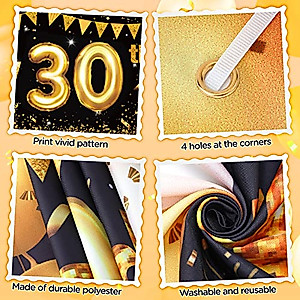 30th Birthday Decorations for Men Women Black and Gold, Black Gold Birthday Yard Banner Sign and 18 PCS 30th Happy Birthday Balloons for 30th Anniversary Birthday Party Supplies Outdoor Yard Decor
