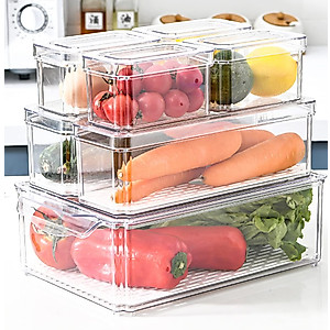 Plexel Refrigerator Organizer Bins, Fridge Organizer, Clear Plastic Food Storage Containers, Contenedores Para Organizar Cocina, Pantry Organization And Storage, with Removable Drain Tray. (7)