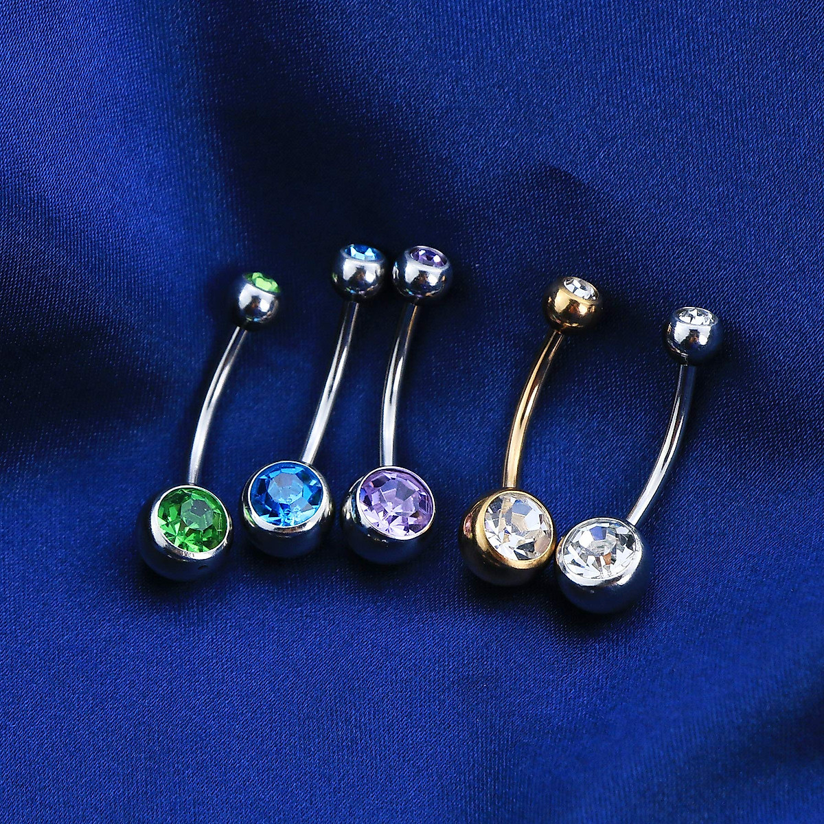 OUFER 16mm Belly Button Rings Pack 14G Surgical Steel Shiny CZ Belly Rings Set Belly Piercing Jewelry Crystal Balls Navel Rings