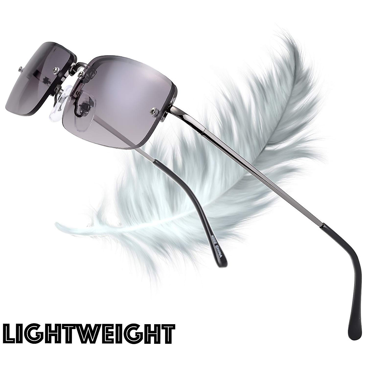 The Fresh Minimalist Small Rectangular Sunglasses Clear Eyewear Spring Hinge - Gift Box Package (205-Gun grey, Gradient Grey, 51)