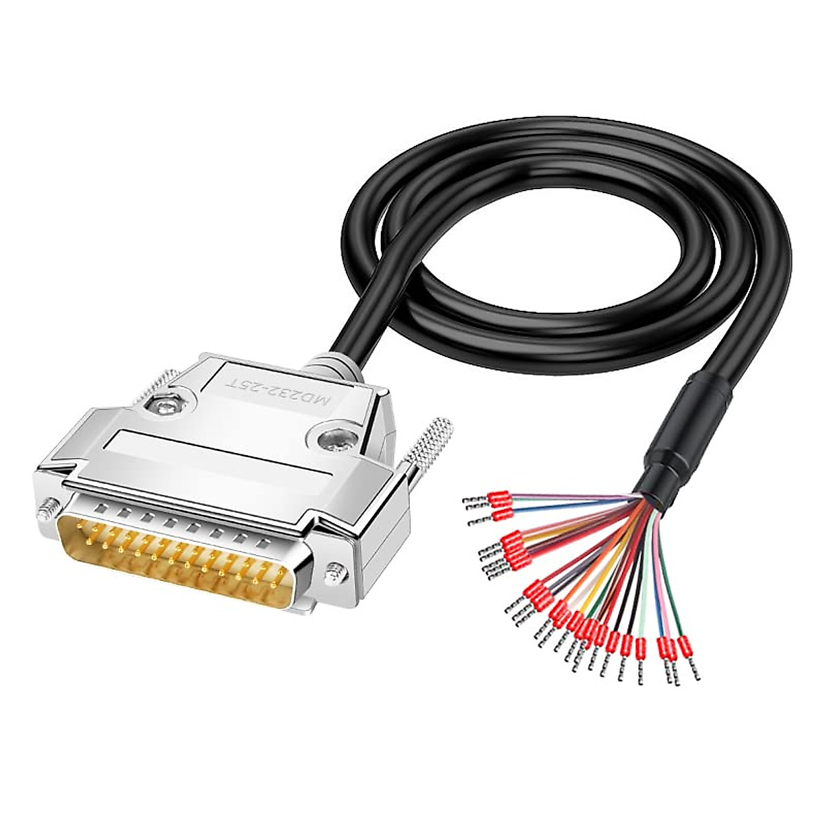 ANMBEST DB25 Solderless Breakout Connector with 5Ft 24AWG Replacement Cable, Metal Shell RS232 D-SUB Serial to 25-Pin Port Terminal Male Adapter Connector Breakout Board