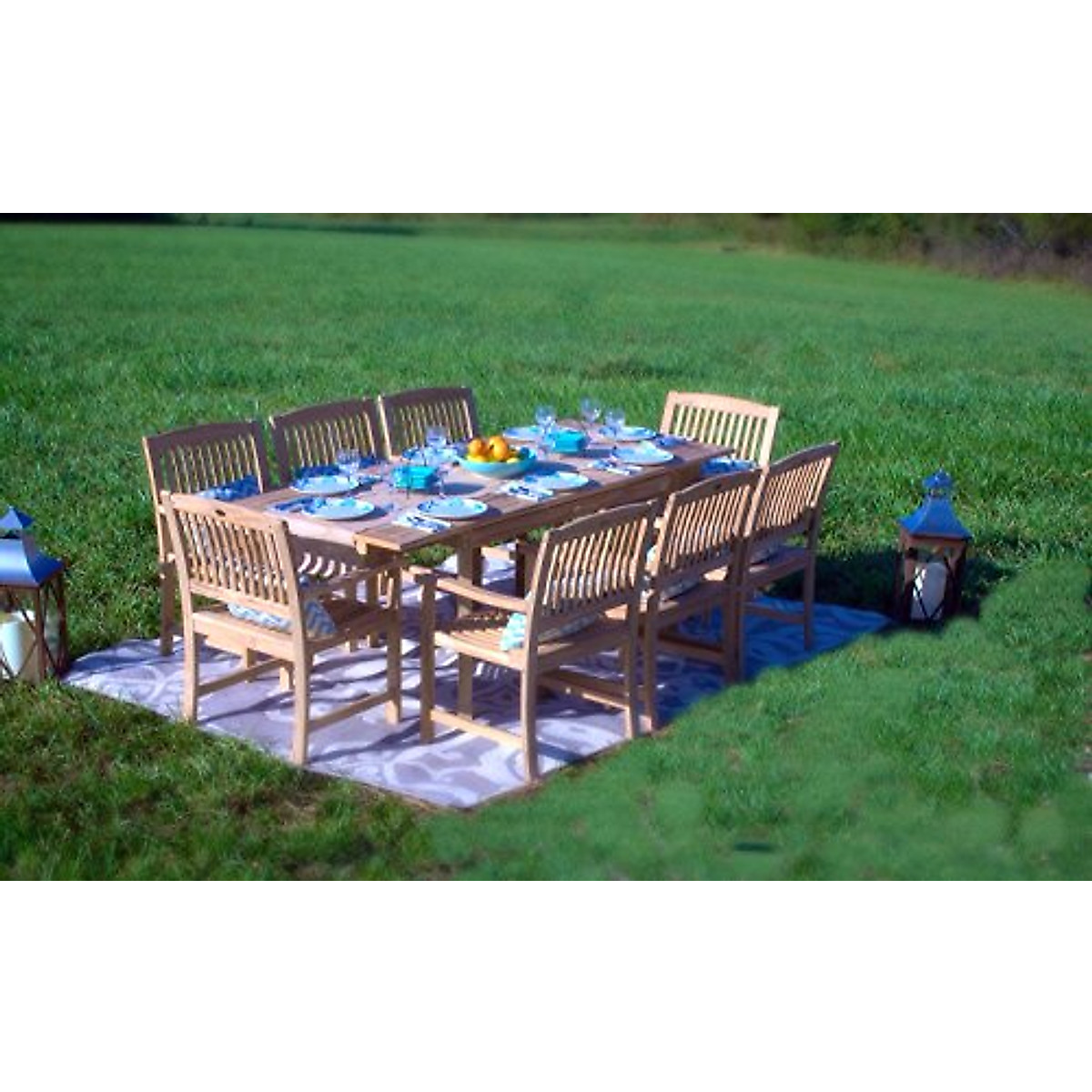 Pebble Lane Living 9 Piece Teak Patio Dining Set, 8 Grade A Teak Dining Chairs & 1 Extendable Dining Table