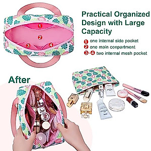 BTOOP 2 Pcs Makeup Bag Large Travel Cosmetic Tote Bags Cute Makeup Pouch Toiletry Handle Purse Organizer Set for Women (Turtle back-Pink green)