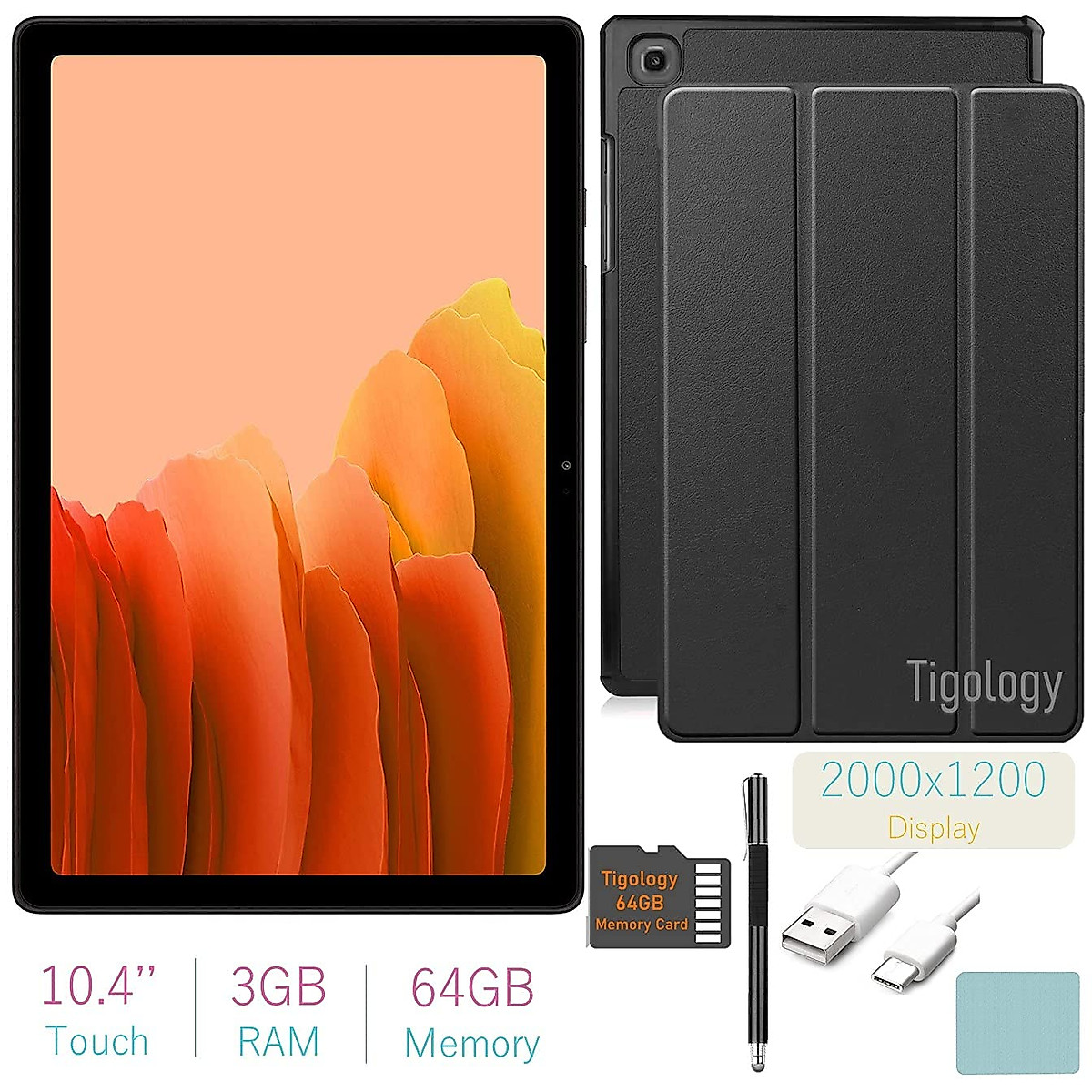 2020 Samsung Galaxy Tab A7 10.4’’ (2000x1200) TFT Display Wi-Fi Tablet Bundle, Qualcomm Snapdragon 662, 3GB RAM, Bluetooth, Dolby Atmos Audio, Android 10 OS w/Accessories (64GB, Gold) (Renewed)