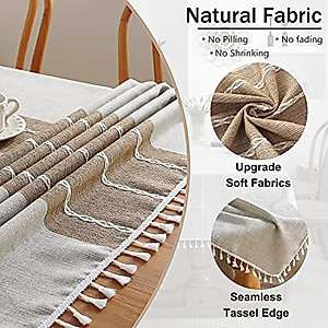 JIALE Tablecloths for Rectangle Tables, Cotton Linen Table Cloth Waterproof Tablecloth Wrinkle Free Farmhouse Dining Table Cover, Soft Fabric Table Cloths with Tassels, Brown, 55" X 70", 4-6 Seats