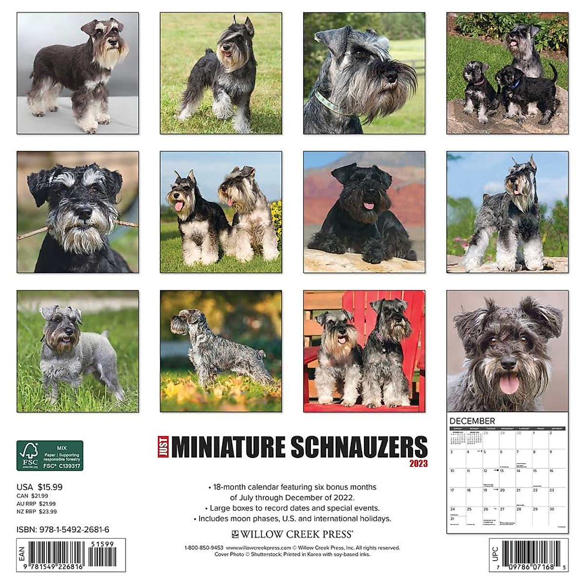 Just Miniature Schnauzers 2023 Wall Calendar