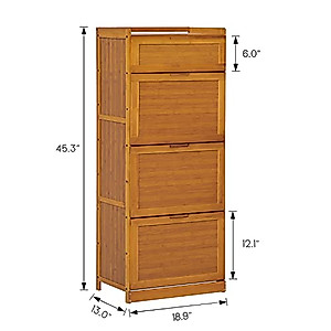 MoNiBloom Bamboo 7-Tier Shoe Organizer Rack with Pull-Down Door 21-Pair Sneaker Heels Boots, Hallway Entryway, Brown