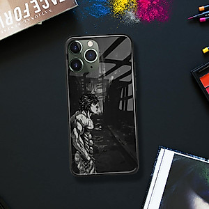 Japanese Anime Shockproof Soft Silicone Cover Protective Shell Manga Pattern Glass Phone Cases (for iPhone 13 Pro,Baki Hanma)