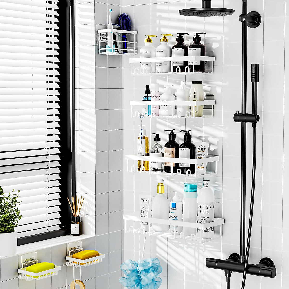 Moforoco Silver 7 Pack Shower Organizer Caddy (White)