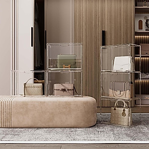 starogegc 3Pack Clear Plastic Handbag Storage Organizer for Closet, Acrylic Display Case for Handbag and Purse, Purse Organizer for Closet with Magnetic Lid for Book, Toys, Hat