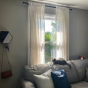 Zeerobee Curtain Rods for Windows 66 to 120, 1 Inch Black Curtain Rod Set, Heavy Duty Drapery Rods with Adjustable Curtain Rods, Outdoor Modern Curtain Rod with Simple End Caps, 32"-144", Black