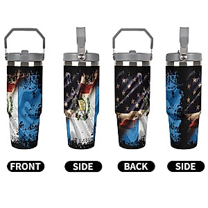 Combined Guatemala America Flag 1 30 OZ Insulated Tumblers with Handle And Straw Leakproof Vacuum Insulated Stainless Steel Water Bottle for Car Fishing Travel