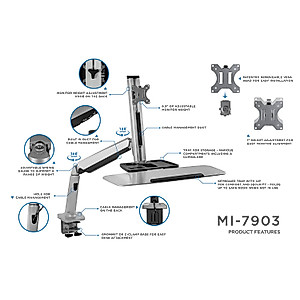 Mount-It! Sit Stand Workstation for Single Monitor and Keyboard - Height Adjustable Standing Desk Mount with Monitor Mount and Keyboard Tray