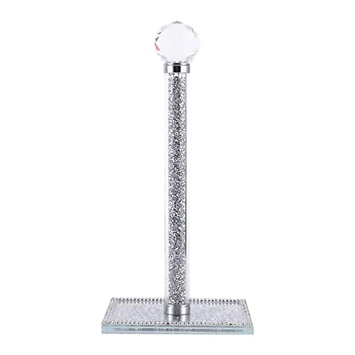Paper Towel Roll Holder Countertop, Stand Tissue Holder, Freestanding Holder Fit for 11 Inches Paper Towel, Filled with Sparkly Crystal Crushed Diamonds for Kitchen/Bathroom/Bedroom/Office (Silver)