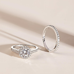 JALOKIVI 1.2CT 925 Sterling Silver Engagement Rings for Women Round Cut Halo Cubic Zirconia Promise Rings for Her Size 4