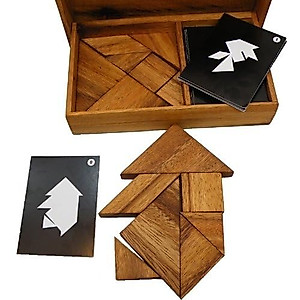 Logic Tangram Set with Play Cards Wooden Puzzle Game