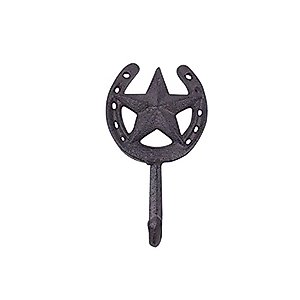 Handcrafted Nautical Decor Cast Iron Barn Star and Horseshoe Decorative Metal Wall Hook 7"