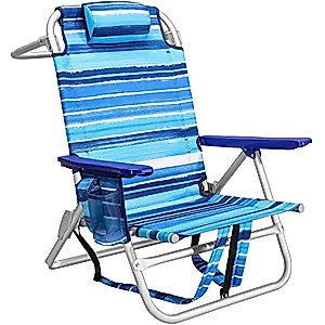 LEMBERI Backpack Beach Chairs for Adults,1/2 Pack Folding Heavy Duty Camping Chair with Large Pockets and Cup Holder,Adjustable high Beach Lounge Chairs with Towel Rack for Outdoor,Travel (1, Blue)