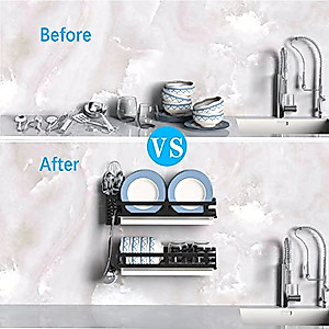 Virgorack Dish Rack, Wall Mounted Stainless Steel Dish Drying Rack, Kitchen Storage with Dish Drainer and Hanging Chopsticks Holder (2 Tier)