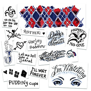 FashionTats HQ Halloween Costume Temporary Tattoos | Cosplay Kits | Skin-Safe | MADE IN USA | Removable (Harley)