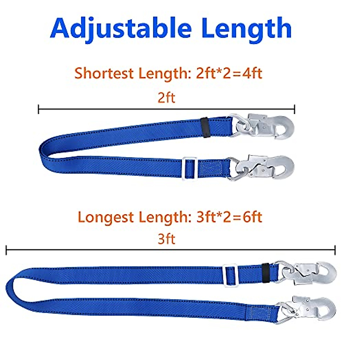 Aystkniet Climbing Lanyard, Safety Adjustable Non-Shock Absorbing Lanyard from 4-Feet to 6-Feet Outdoor Tree Climbing Belt Restraint Lanyards With Large Snap Hooks